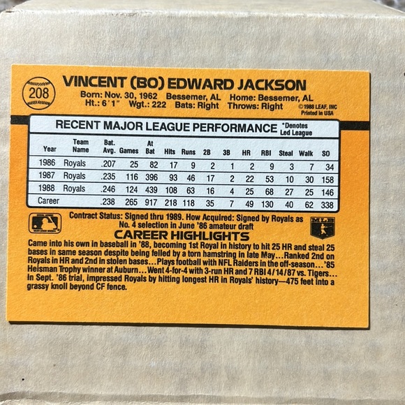 Donruss | Other | Bo Jackson Error Baseball Card | Poshmark